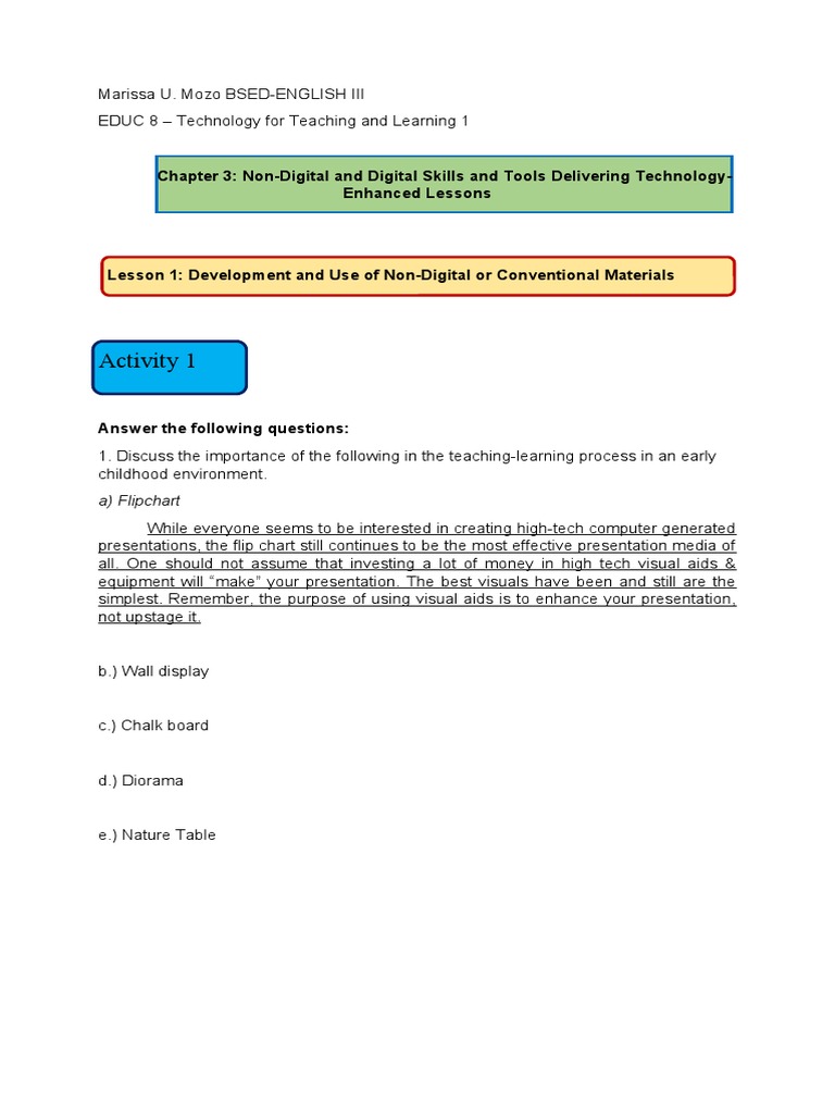 Activity 1: Chapter 3: Non-Digital and Digital Skills and Tools ...