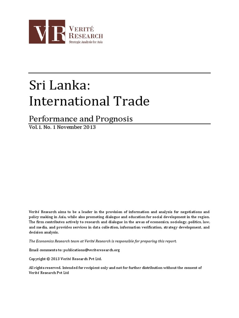 Sri Lankas International Trade Vol. 1 No. 1 | PDF | Balance Of Trade ...