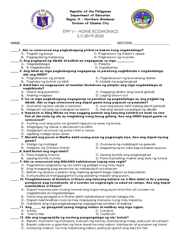 HE 5 1st Periodecal Test Questionaire | PDF
