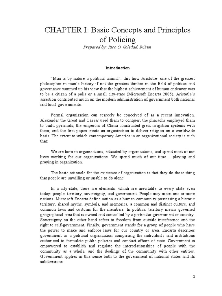 I. Basic Concepts and Principles of Policing | PDF | Police | Crime ...