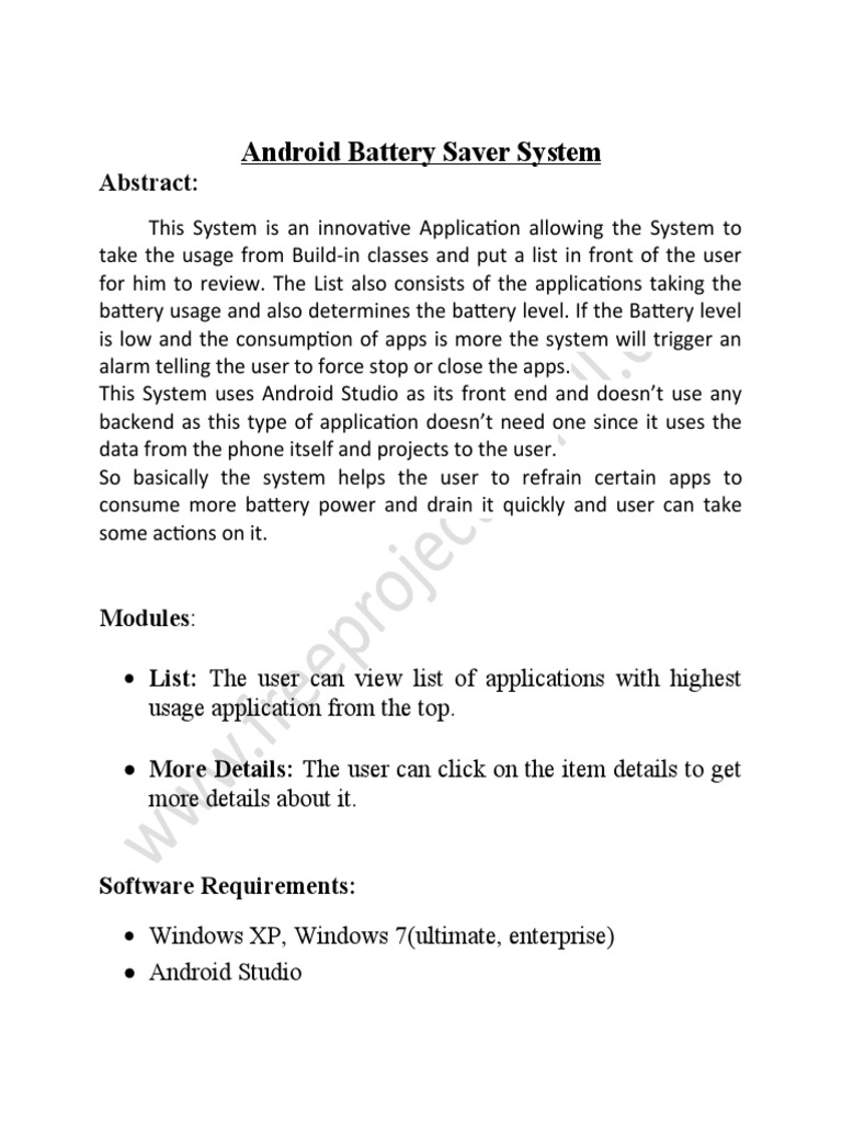 Android Battery Saver System: Abstract | PDF