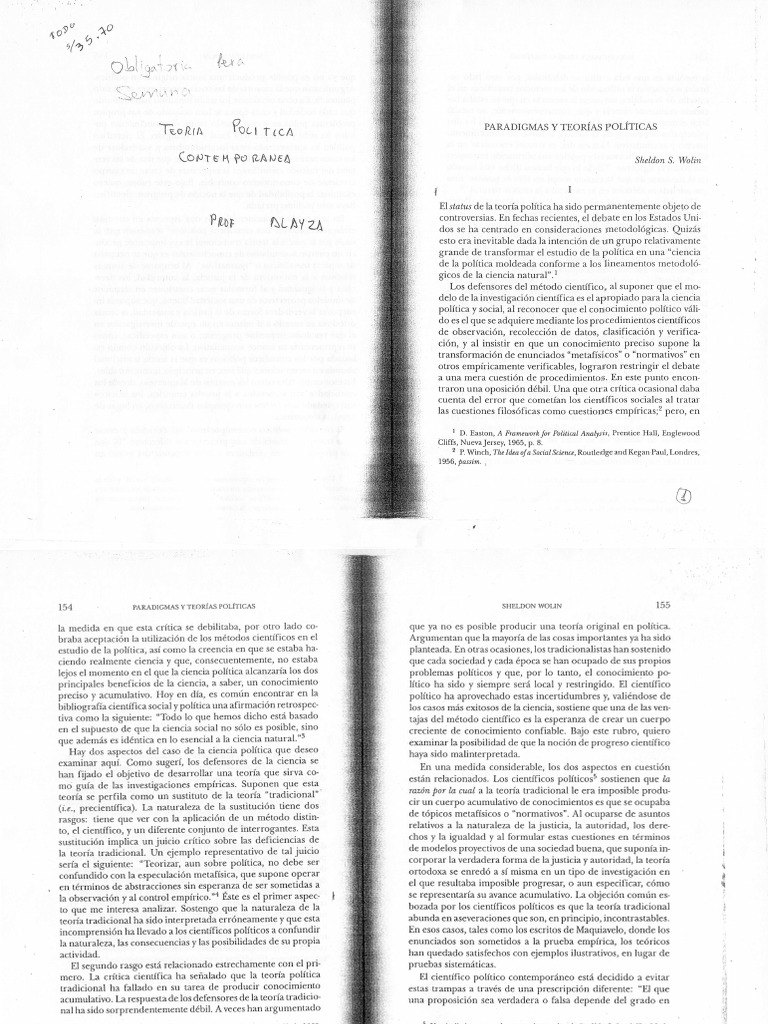 Wolin Paradigmas y Teorías Políticas - Sheldon Wolin | PDF | Paradigma ...
