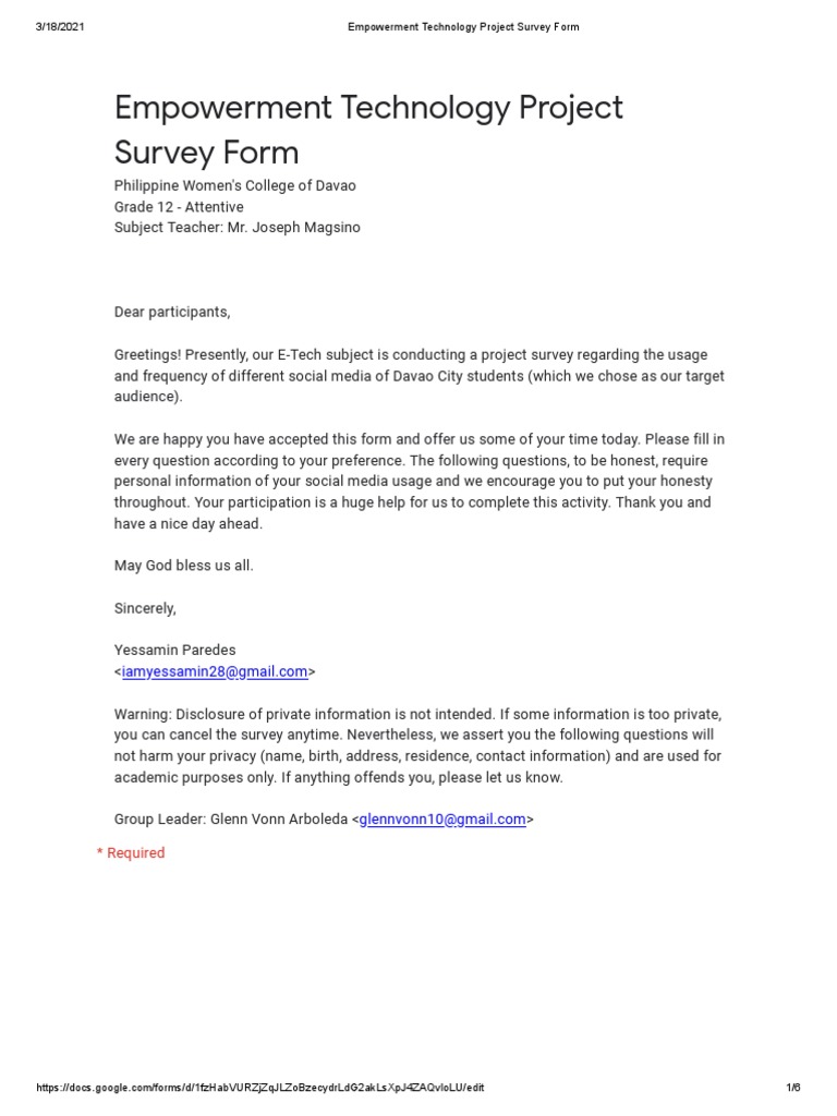 Social Media Usage Survey for Students | PDF | Social Media | Popular ...