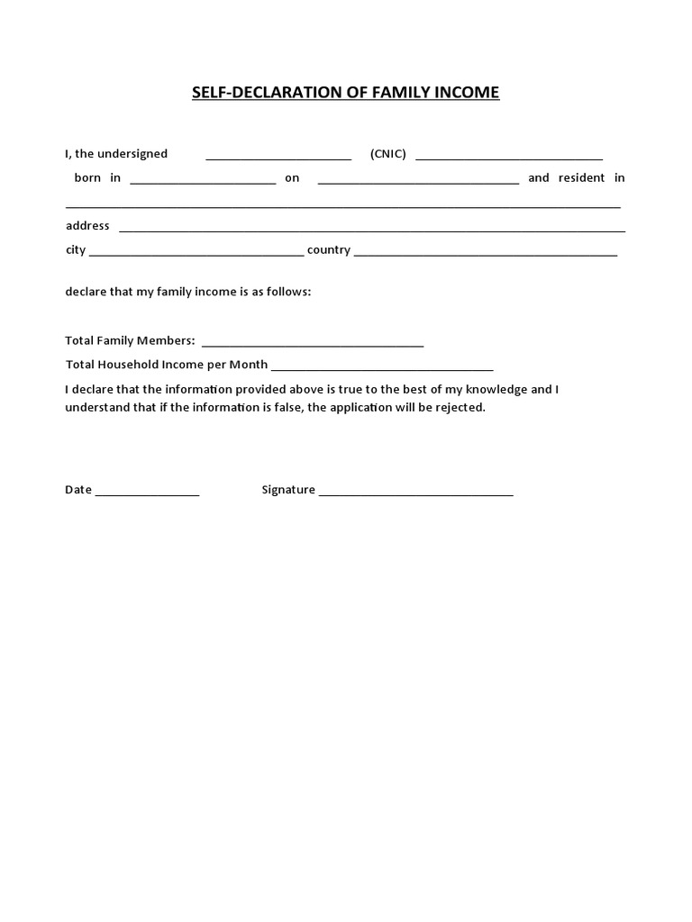 Family Income Self-Declaration Form | PDF