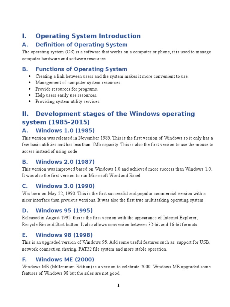 Operating System and Development Stages of The Windows Operating System ...