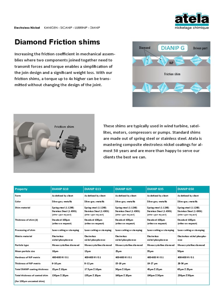 Atela - DIANIP - Friction Shims (EN) | PDF | Steel | Metals