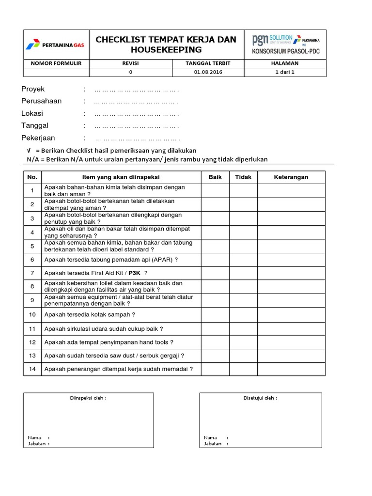 Form Checklist Tempat Kerja | PDF