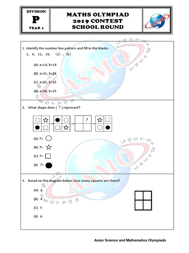 ASMO 2019 Maths Grade 1 | PDF | Teaching Mathematics | Science