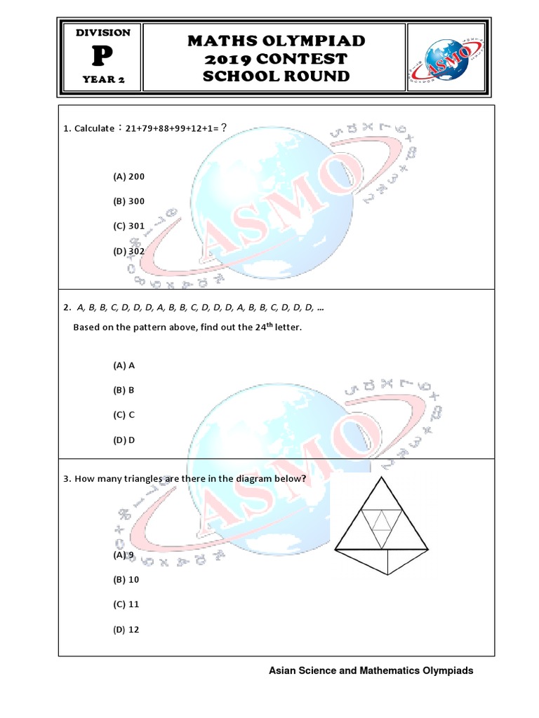 ASMO 2019 Maths Grade 2 | PDF | Teaching Mathematics | Science
