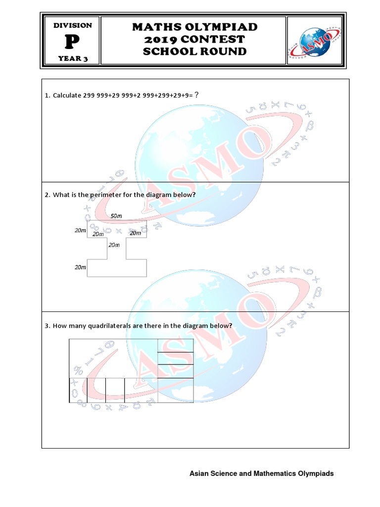 ASMO 2019 Maths Grade 3 | PDF | Teaching Mathematics | Numbers
