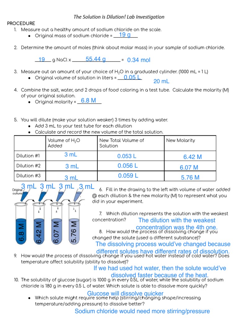 The Solution Is Dilution! Lab Investigation | PDF | Concentration ...