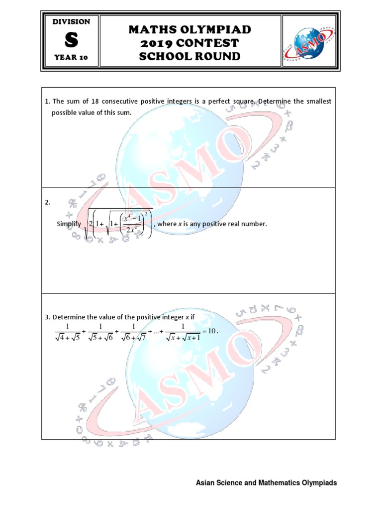 ASMO 2019 Maths Grade 10 | PDF | Triangle | Elementary Mathematics