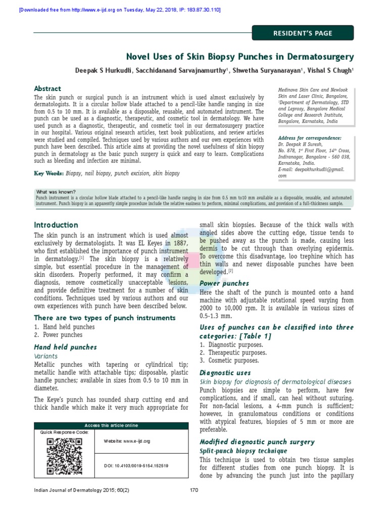 Uses of Skin Punch in Dermatology | PDF | Scar | Biopsy