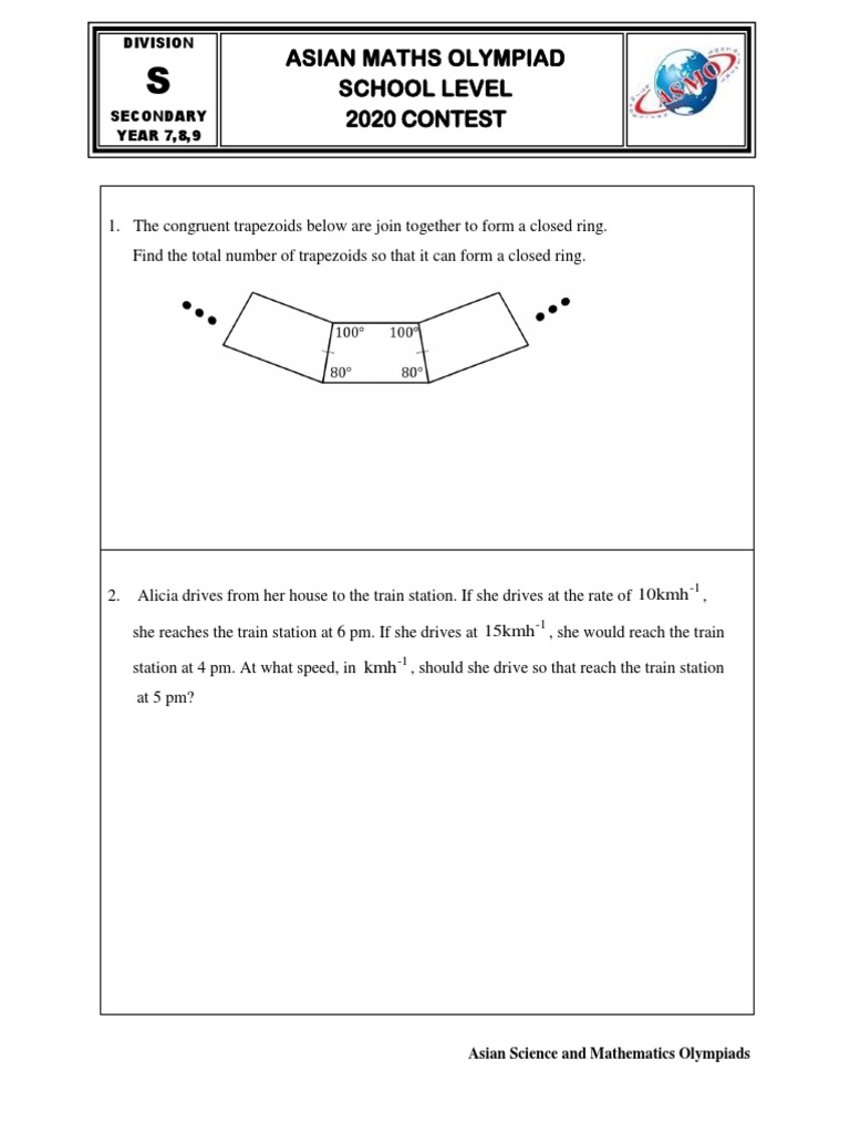 ASMO 2020 Maths Grade 7-9 | PDF | Numbers | Teaching Mathematics
