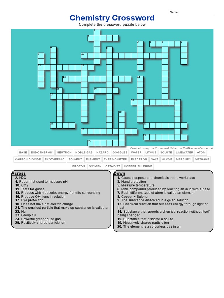 Chemistry Crossword: Complete The Crossword Puzzle Below | PDF ...