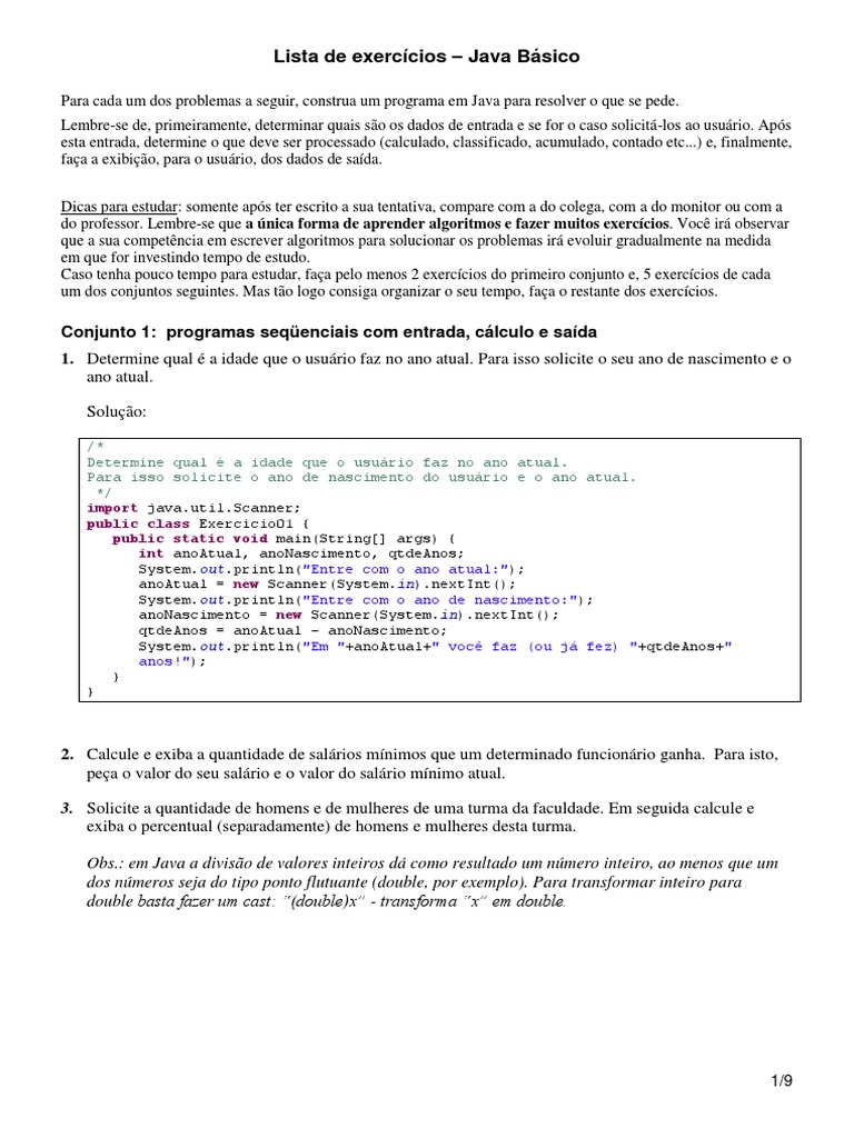 Exercícios Práticos de Java Básico | PDF | Ano | Números