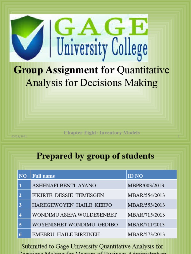 Group Assignment For Quantitative: Analysis For Decisions Making | PDF | Inventory | Demand