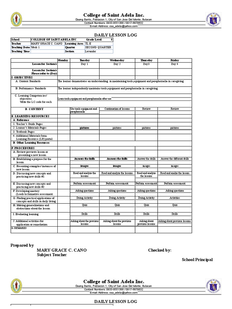 TLE 8 DLL Secondt Quarter GRACE | PDF | Educational Assessment | Pedagogy