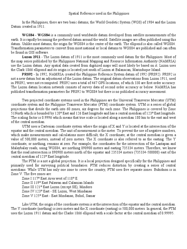 Philippine Spatial Reference Systems | PDF | Geodesy | Geography