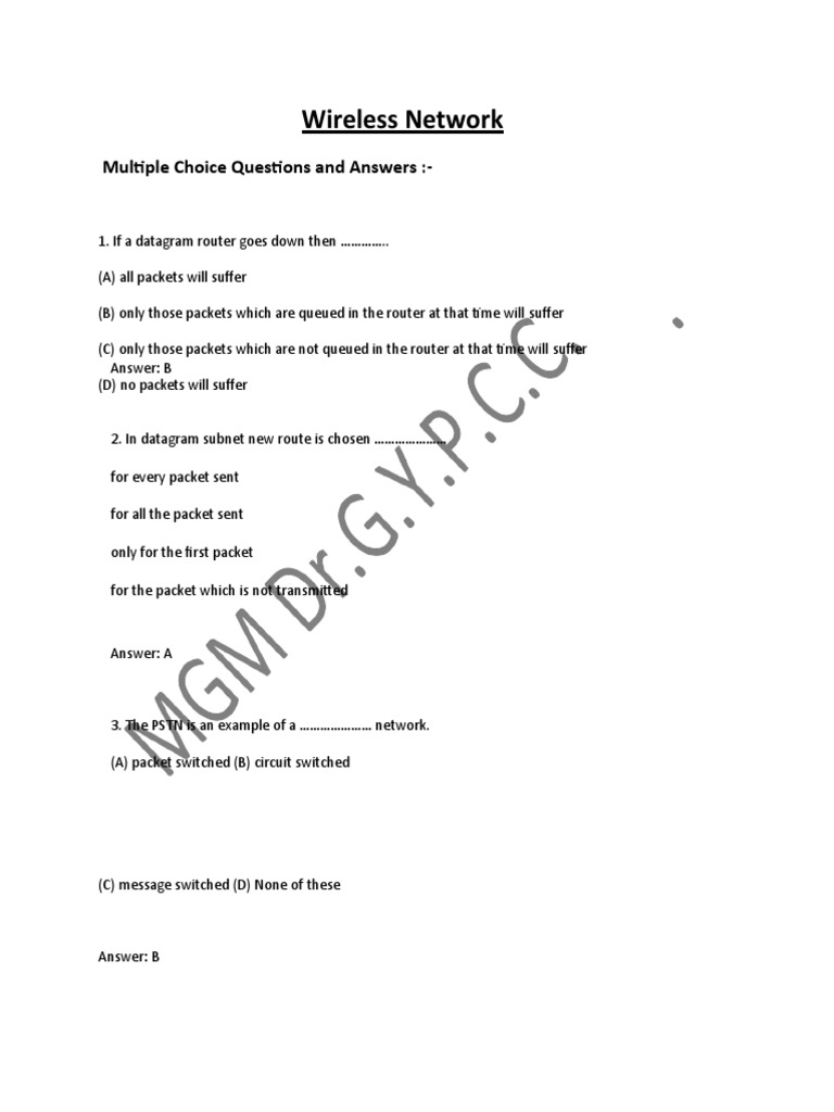 Wireless Network: Multiple Choice Questions and Answers | PDF | Routing ...
