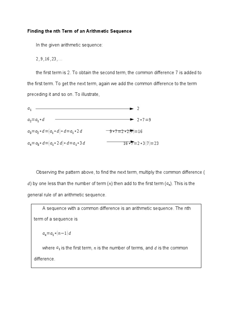 Finding The NTH Term of An Arithmetic Sequence | PDF | Elementary ...