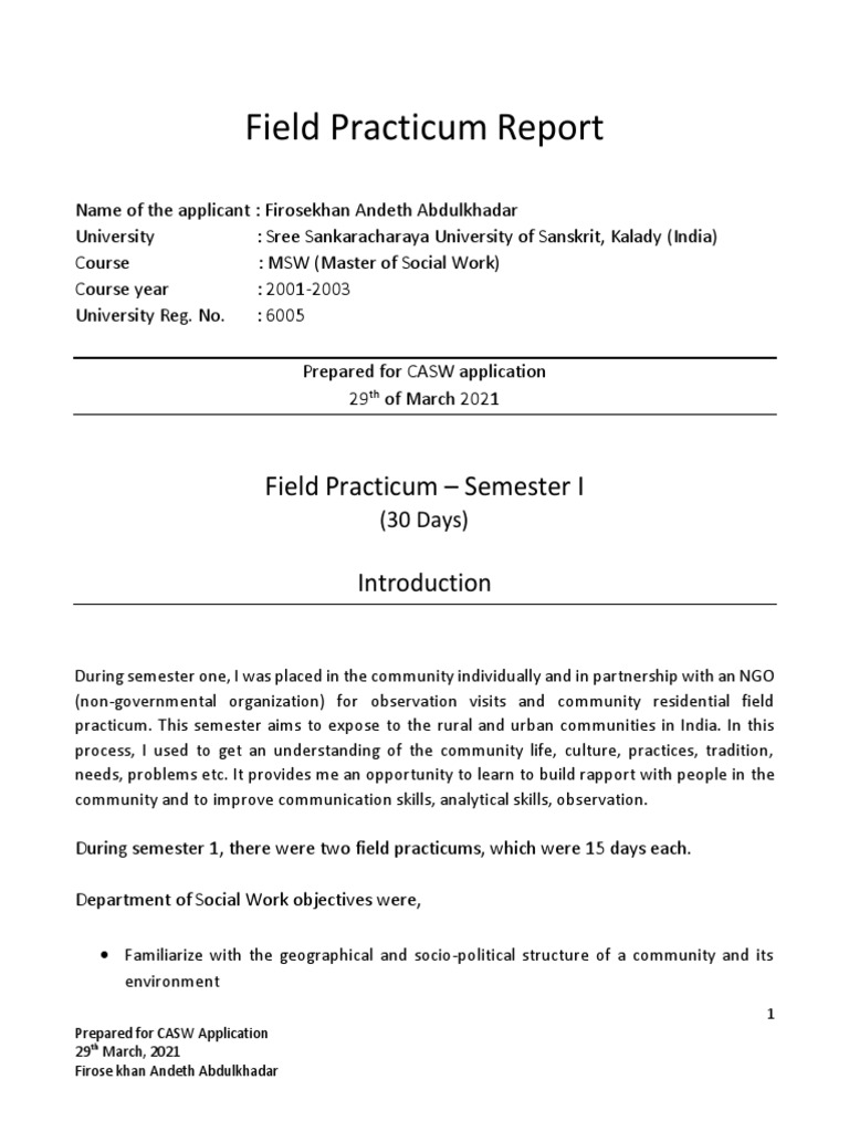 Field Practicum Report | PDF | Psychiatry | Social Work