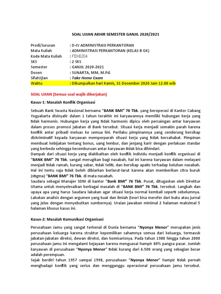 Soal Uas Pengamen 2021 Adp-B GK | PDF | Pengembangan Diri