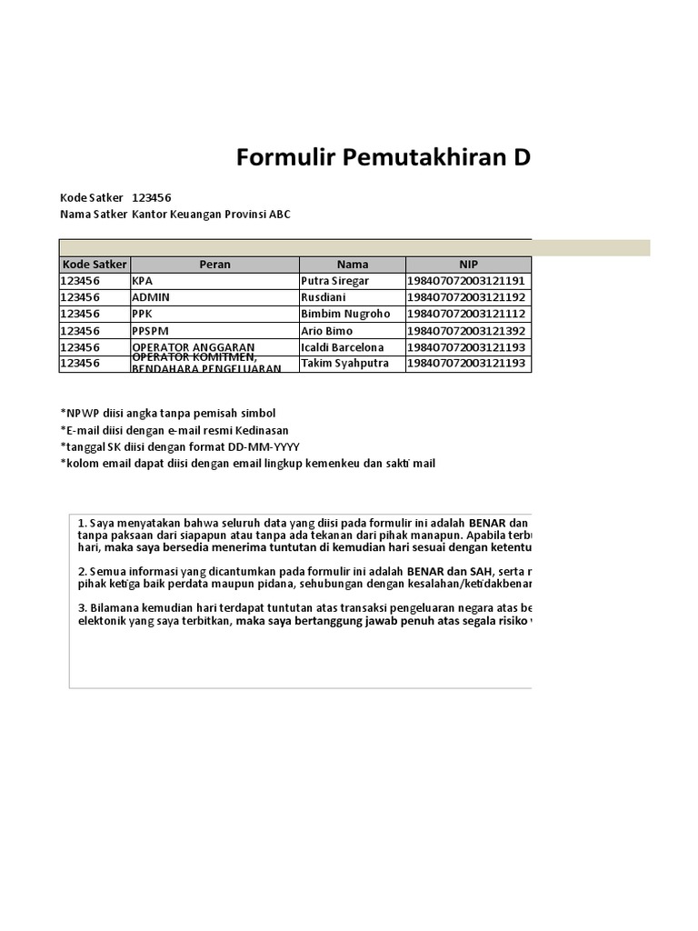 Formulir Pemutakhiran Data SAKTI | PDF