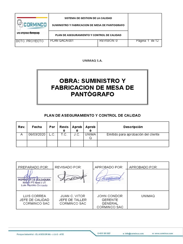 1.1 PLAN QACA-001 Plan de Calidad | PDF | Sistema de manejo de calidad ...