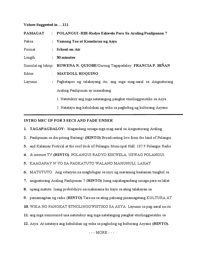 FINAL Radio Based Instruction Script Module 1 Lesson 7 | PDF