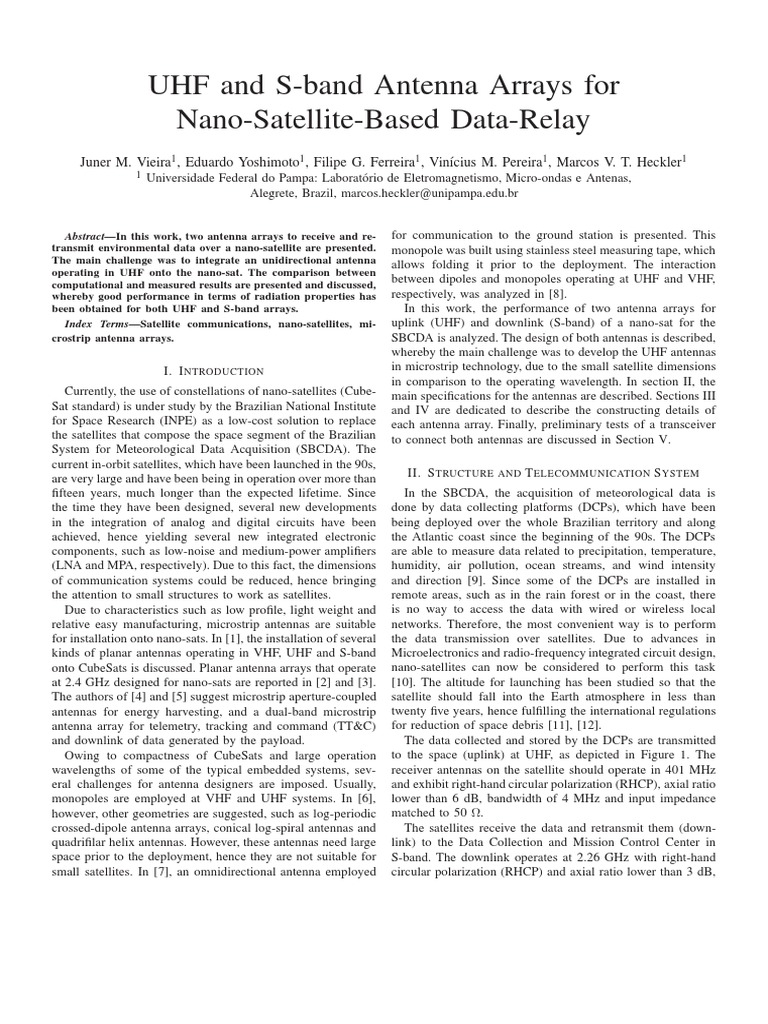 UHF and S-Band Antenna Arrays For Nano-Satellite-Based Data-Relay | PDF ...