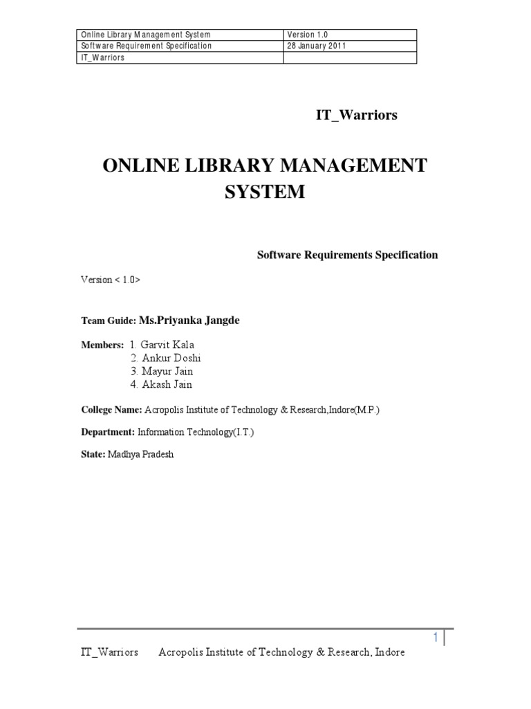 Online Library Management System SRS | PDF | Java Servlet | Java ...