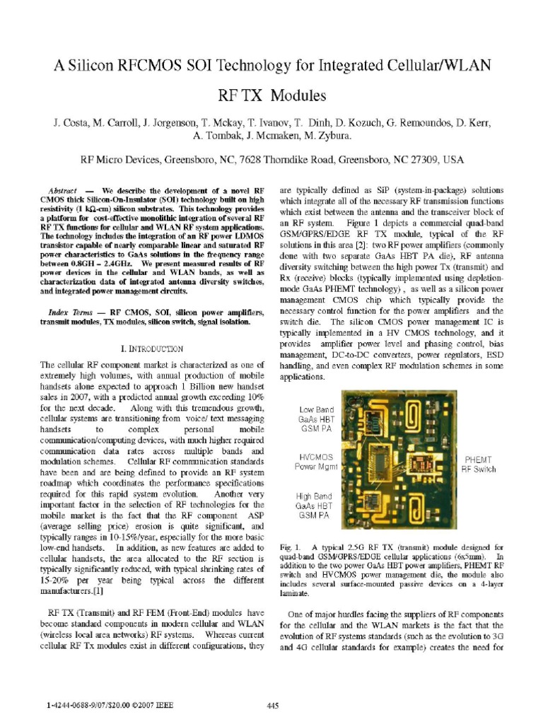 A Silicon RFCMOS SOI Technology For Integrated Cellular/WLAN RF TX ...
