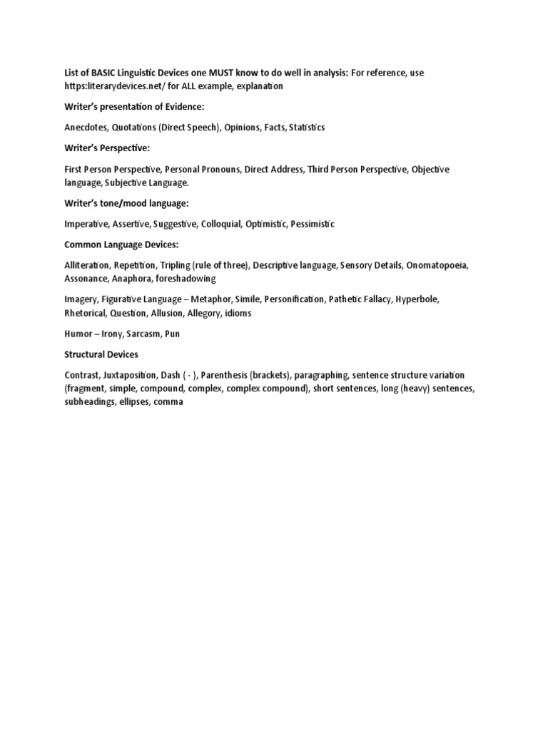 Essential Linguistic Devices List | PDF