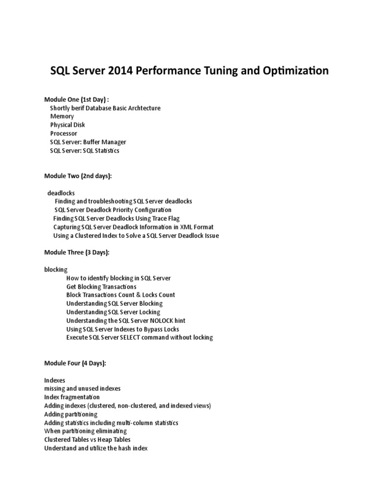 SQL Server 2014 Performance Tuning and Optimization: Module One (1st Day) | PDF | Microsoft Sql ...
