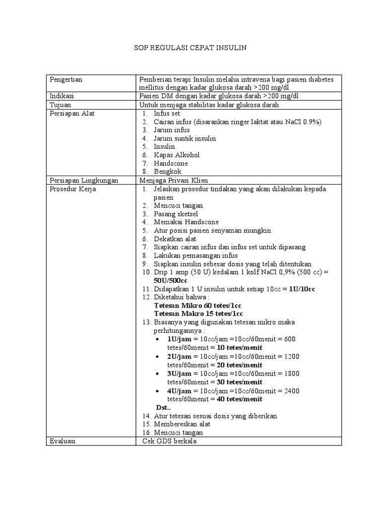 Sop Regulasi Cepat Insulin | PDF