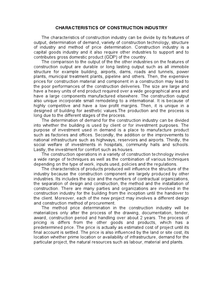 Key Characteristics of the Construction Industry | PDF | Output ...