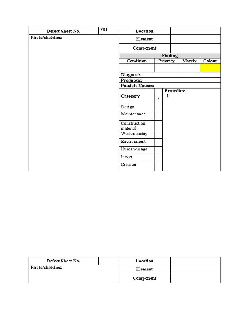 Defect Sheet Template | PDF | Nature