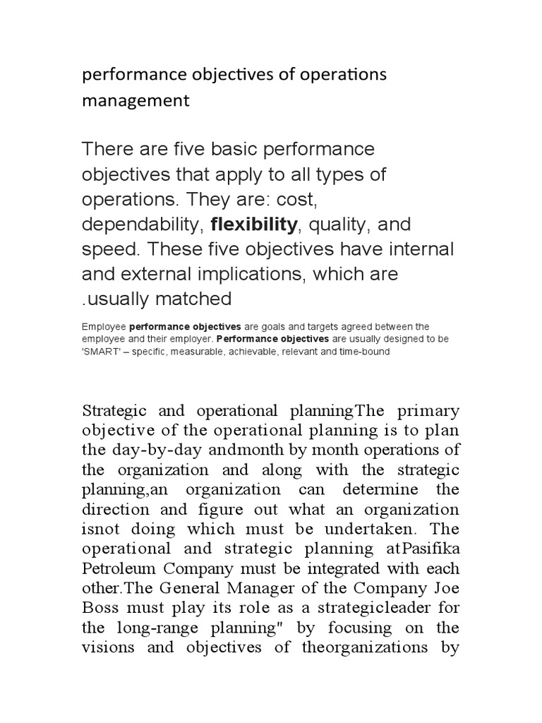 Performance Objectives of Operations Management | PDF | Business