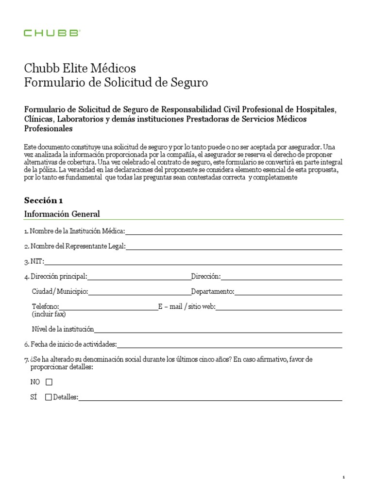 Formulario RC Instituciones Medicas Chubb Seguros | PDF | Póliza de ...