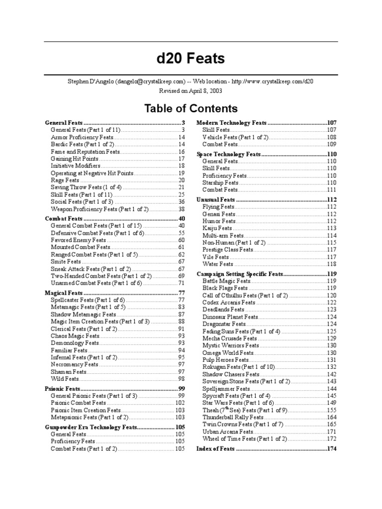 D 20 Feats | PDF | Dungeons & Dragons | Tsr (Company) Games