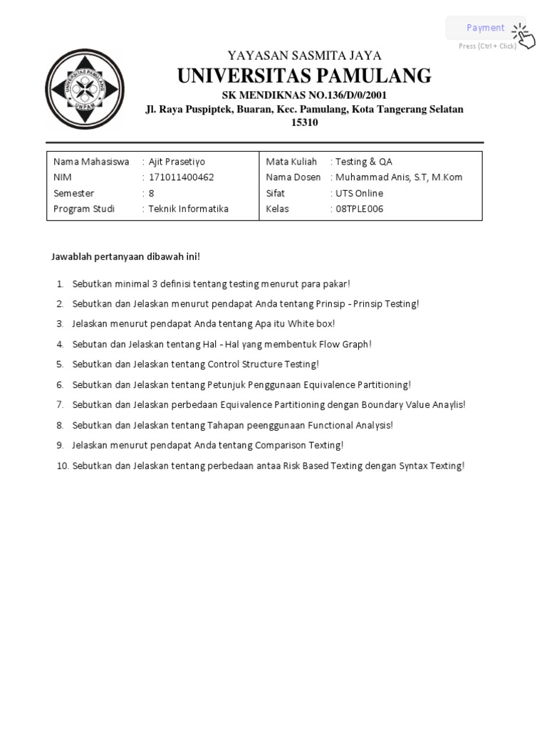 Prinsip Pengujian Perangkat Lunak | PDF