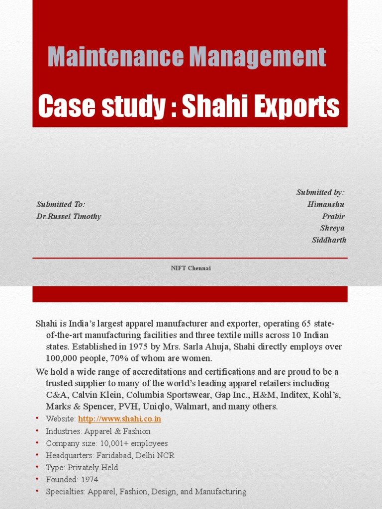 Shahi Exports: Maintenance Management Insights | PDF | Sewing Machine ...