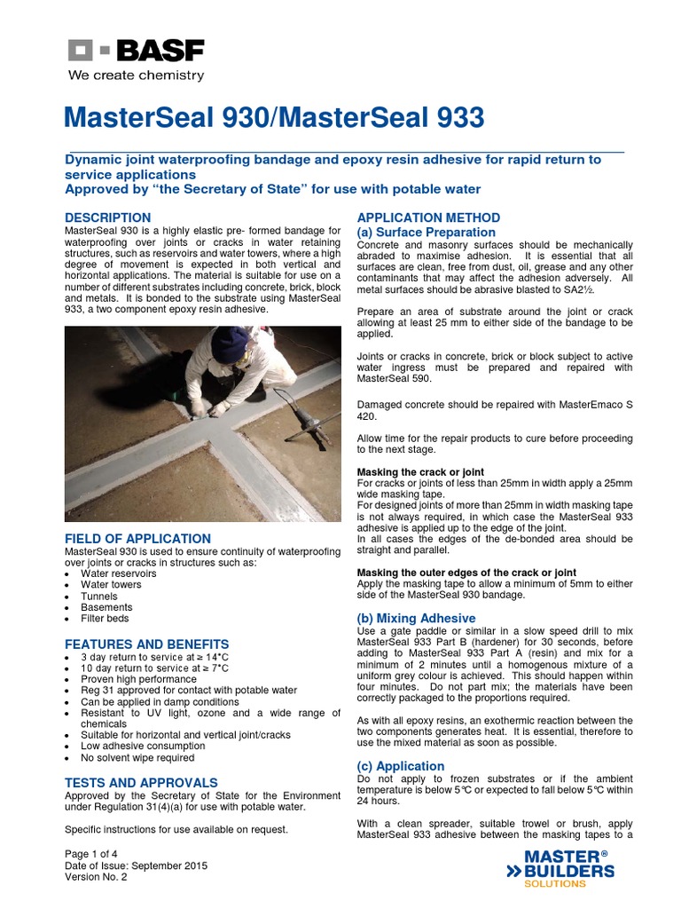 Masterseal 930/masterseal 933 | PDF | Adhesive | Epoxy
