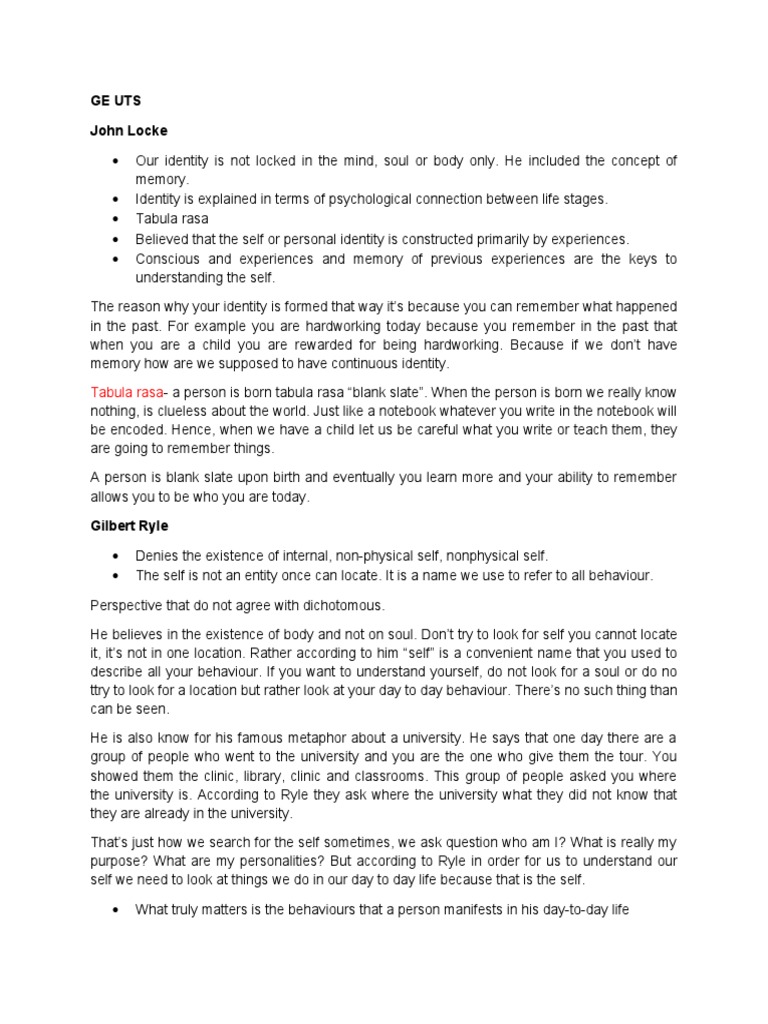 Ge Uts John Locke: Tabula Rasa | PDF | Self Esteem | Self