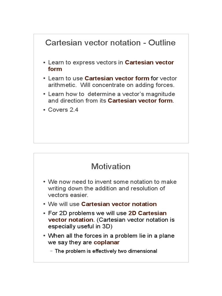 Cartesian Vector Notation | PDF