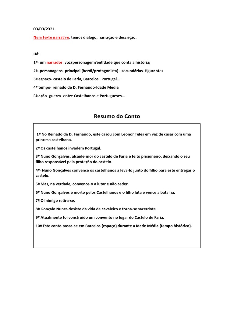 Castelo de Faria - Resumo | PDF