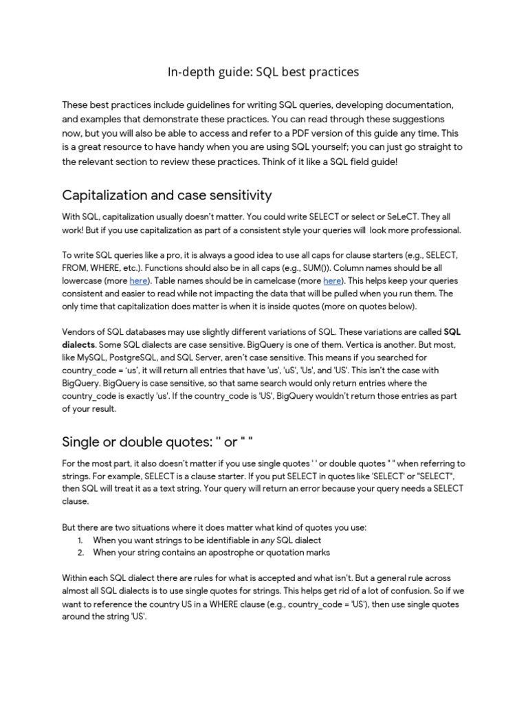 MDxDcmFRQe 8Q3JhUSHv4Q - in Depth Guide - SQL Best Practices | PDF ...