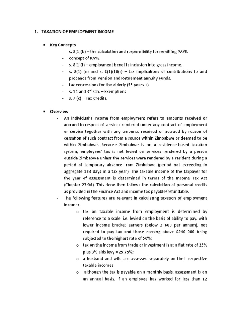 ACC202 Employment Income Notes | PDF | Pension | Taxes