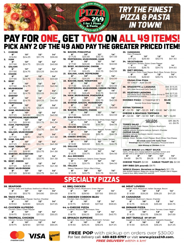 Pizza 249 Menu 2020 1 | PDF